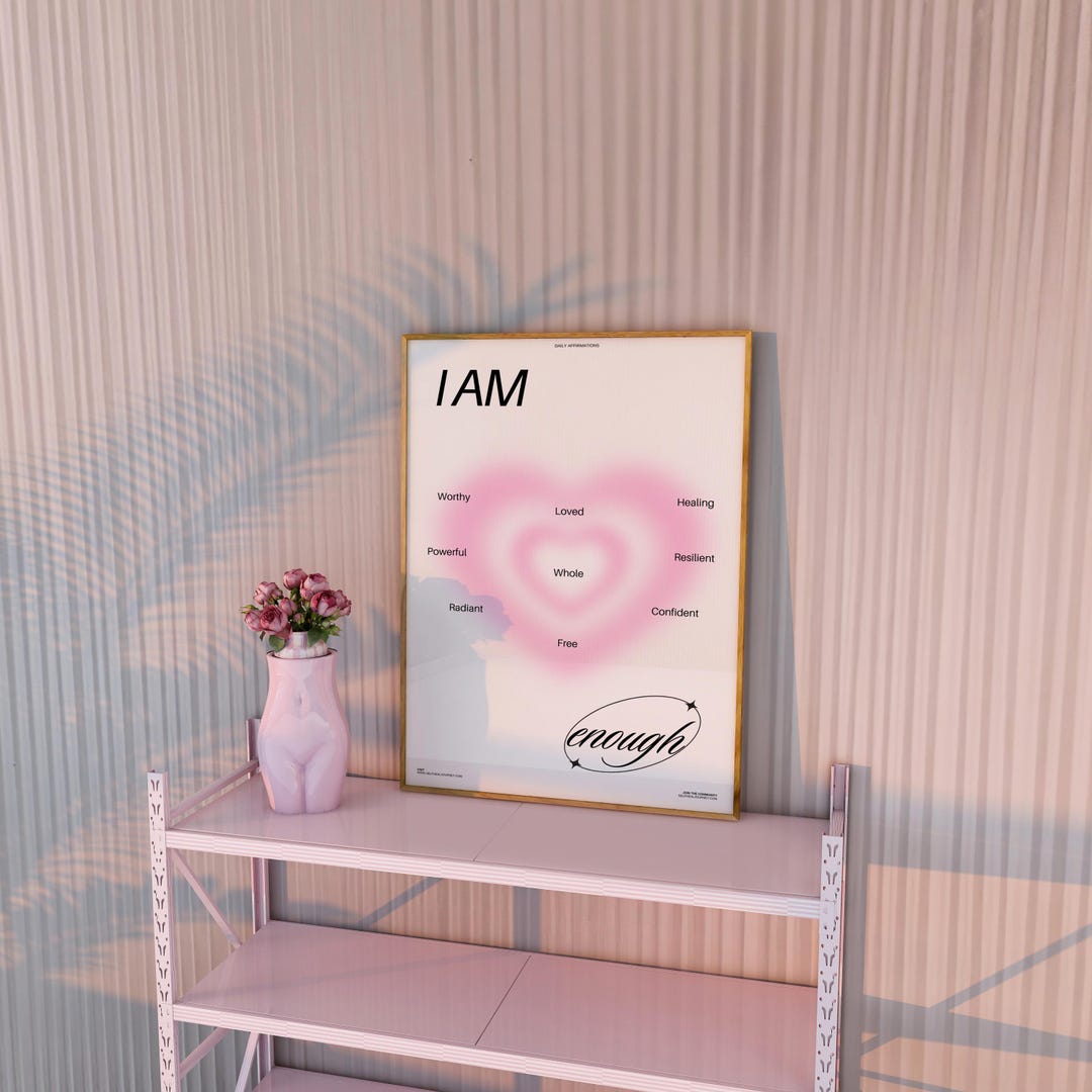 Positive Affirmation Poster, Aura Poster, Pink Wall Art, I AM Enough ...