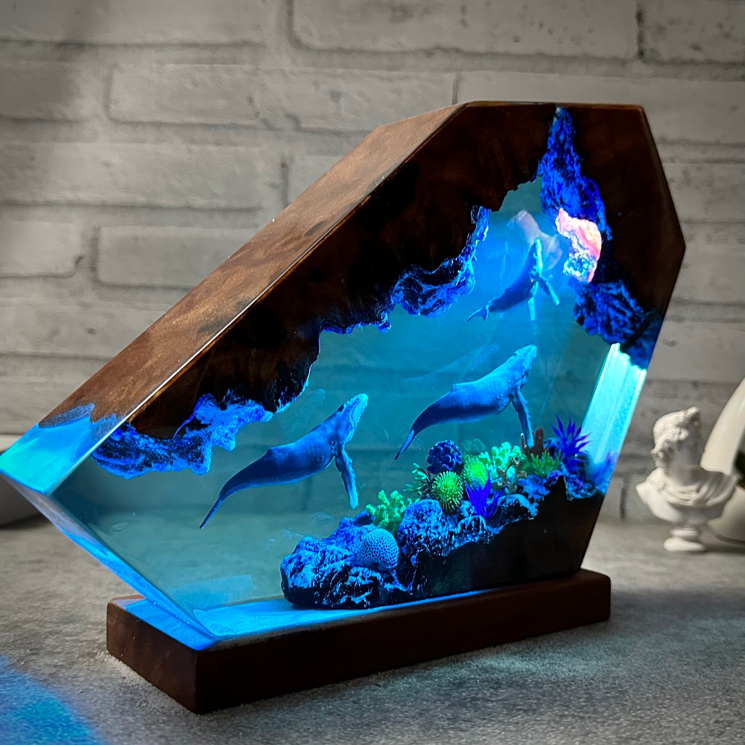 Humpback Whale Resin Wood Lamp,epoxy and Wooden Night Light,home ...