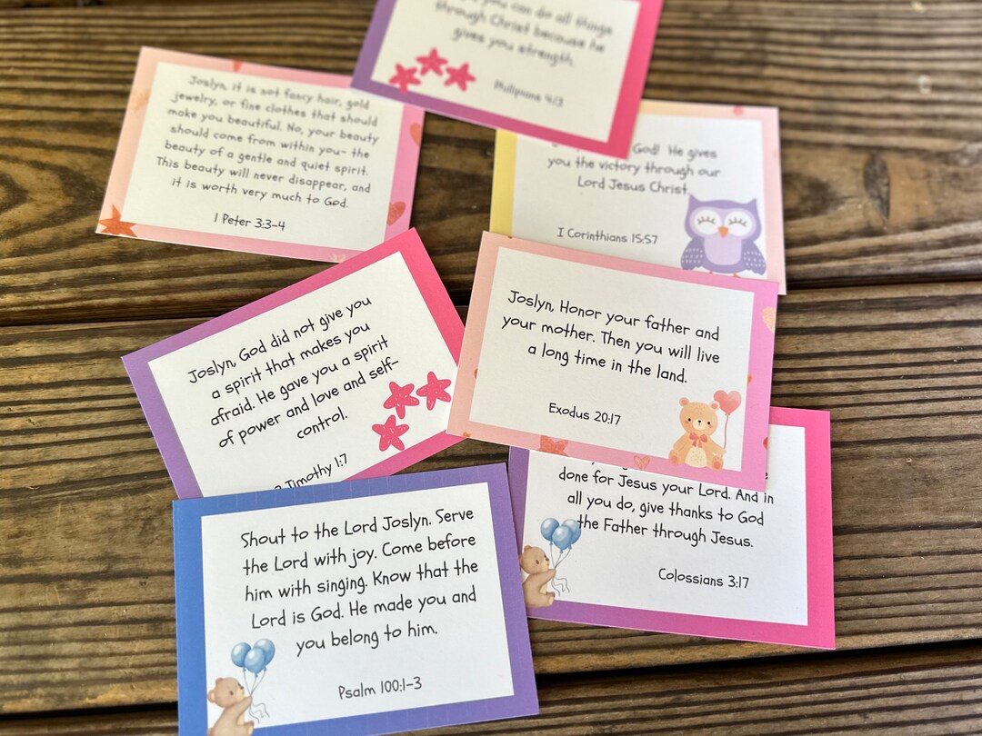 Personalized Kids Scripture Memory Cards Kids Bible Scripture Memory ...