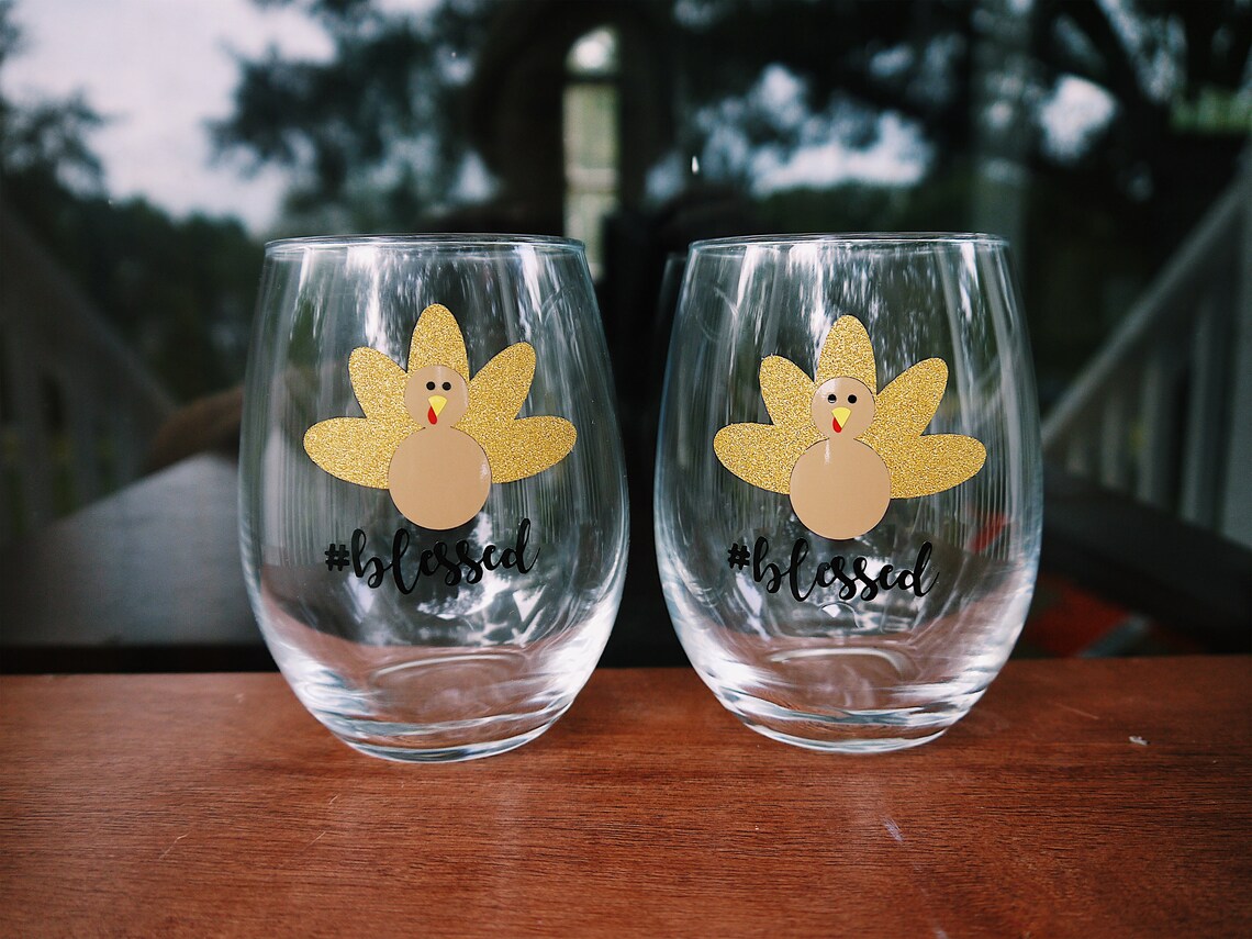 Thanksgiving Wine Glass // #blessed Wine Glass // Friendsgiving ...