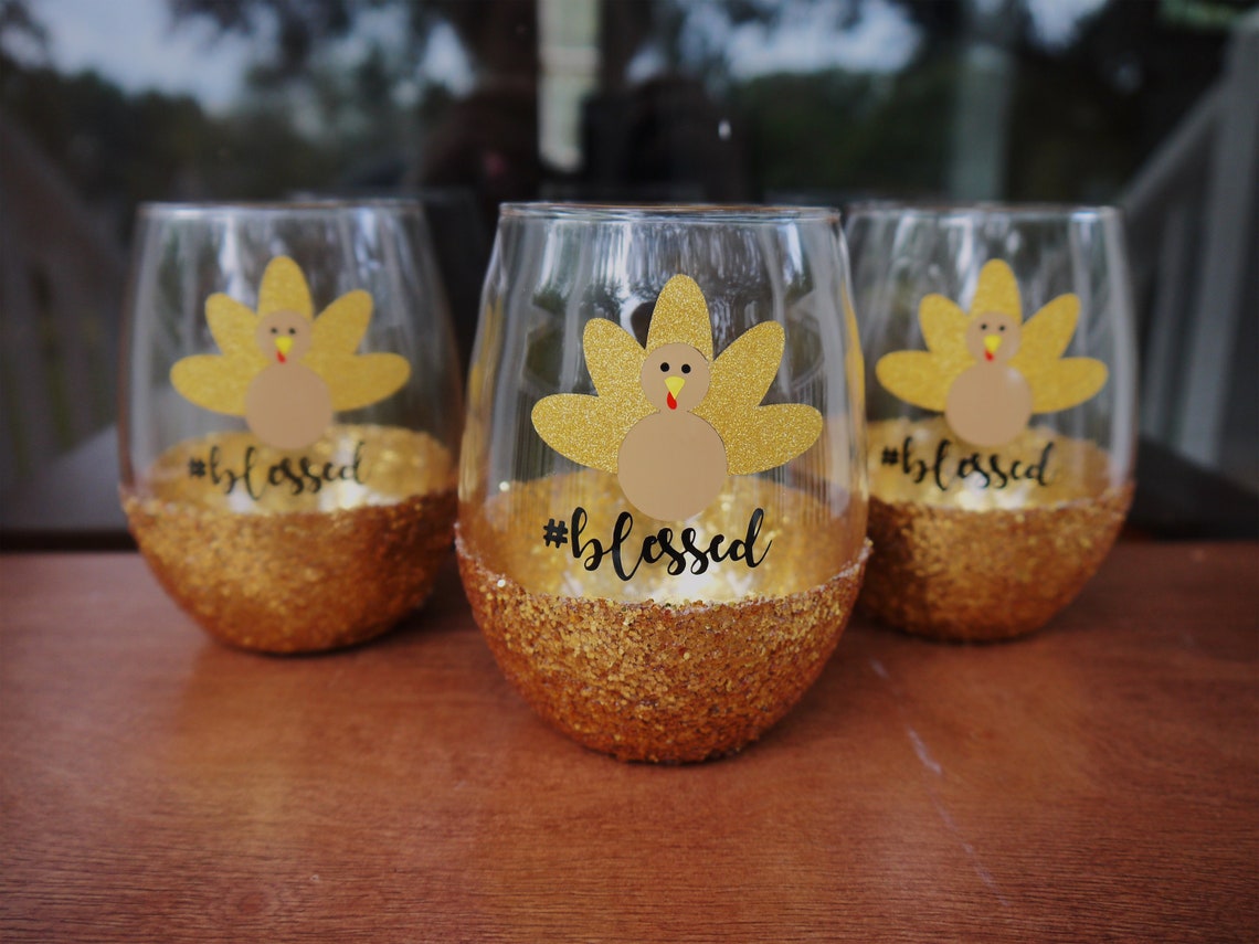 Thanksgiving Wine Glass // #blessed Wine Glass // Friendsgiving ...