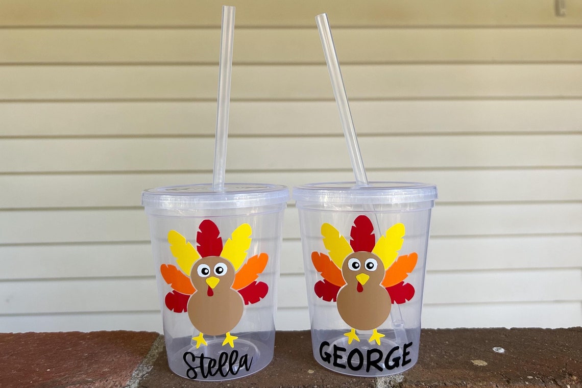 Kids Thanksgiving Cup / Thanksgiving Party Cups / Personalized Turkey ...