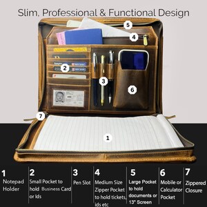 Leather Portfolio Letter Size Organizer Folders Men Leather Portfolio ...