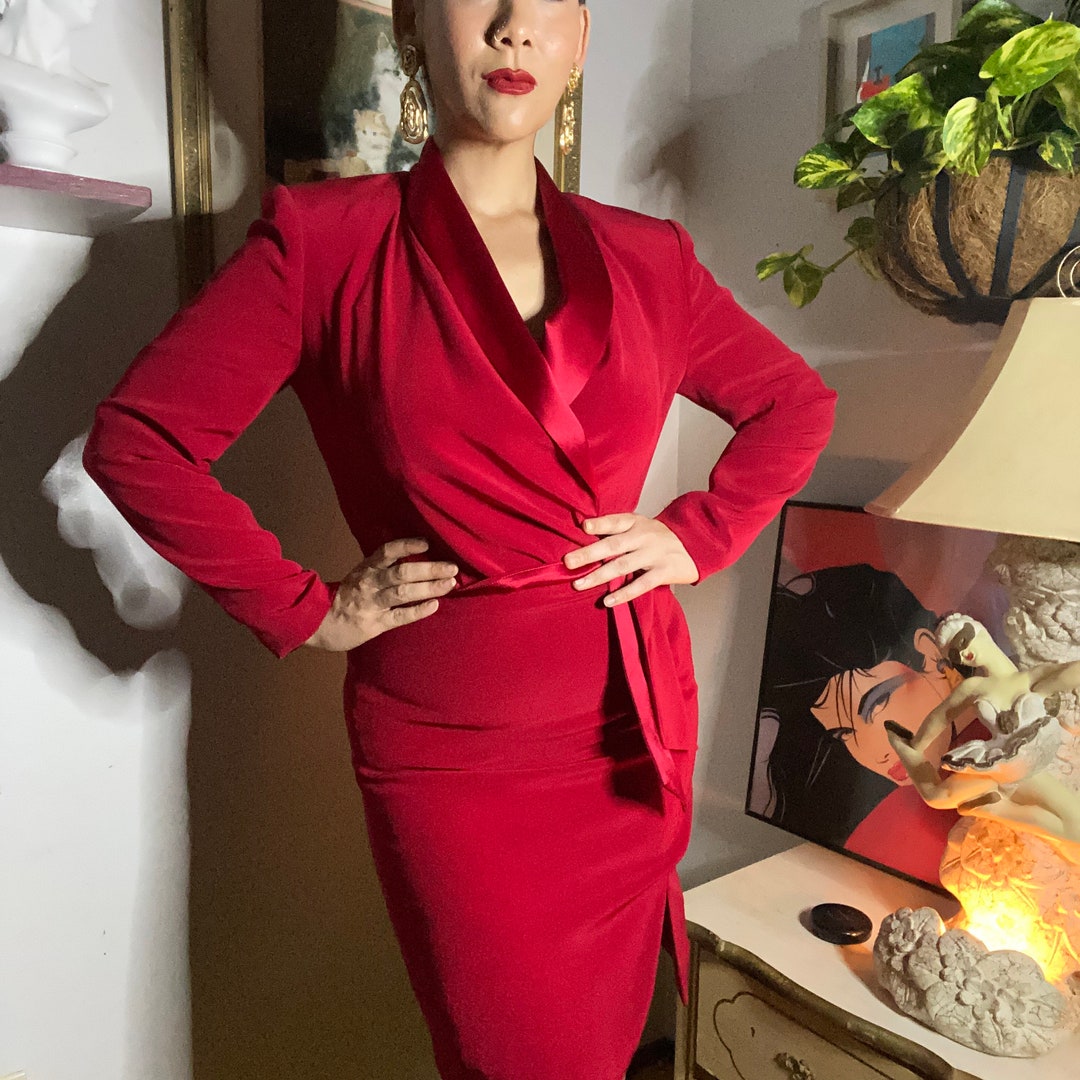 1990s Vintage Power Suit Dress Shoulder Pads Red Runway - Etsy
