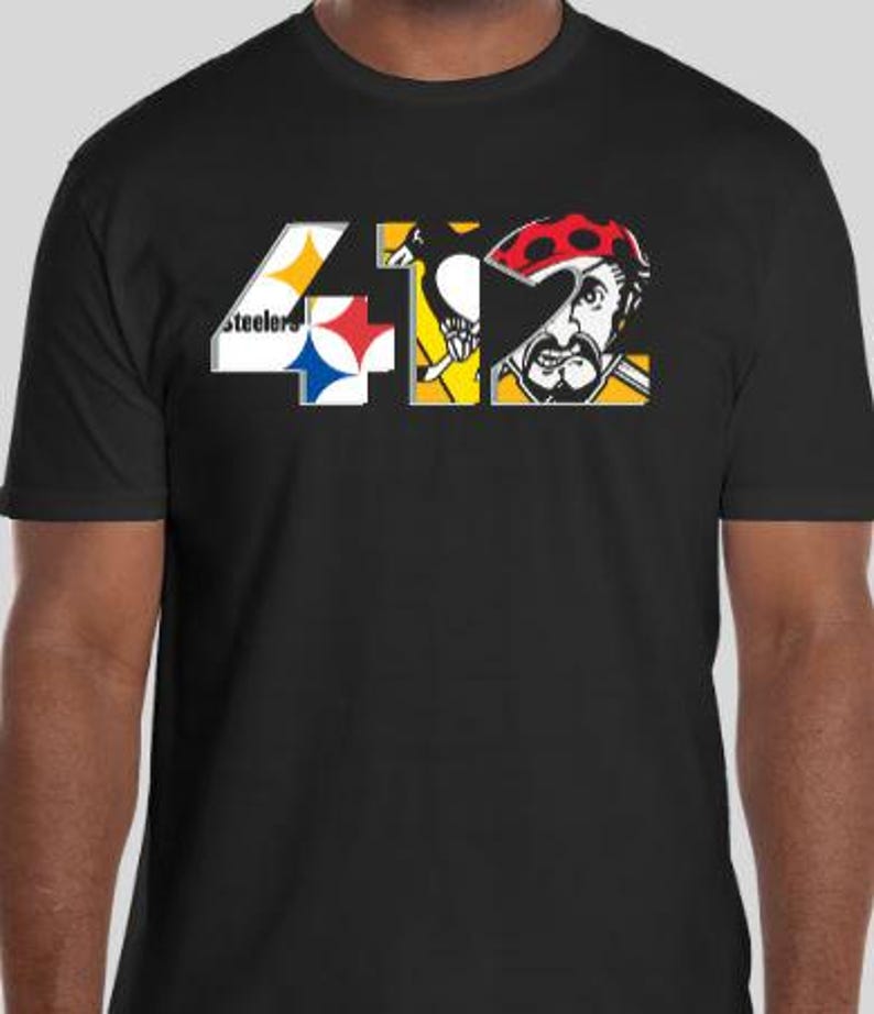 Pittsburgh Football Hockey Baseball Area Code 412 Black T-shirt Adult ...