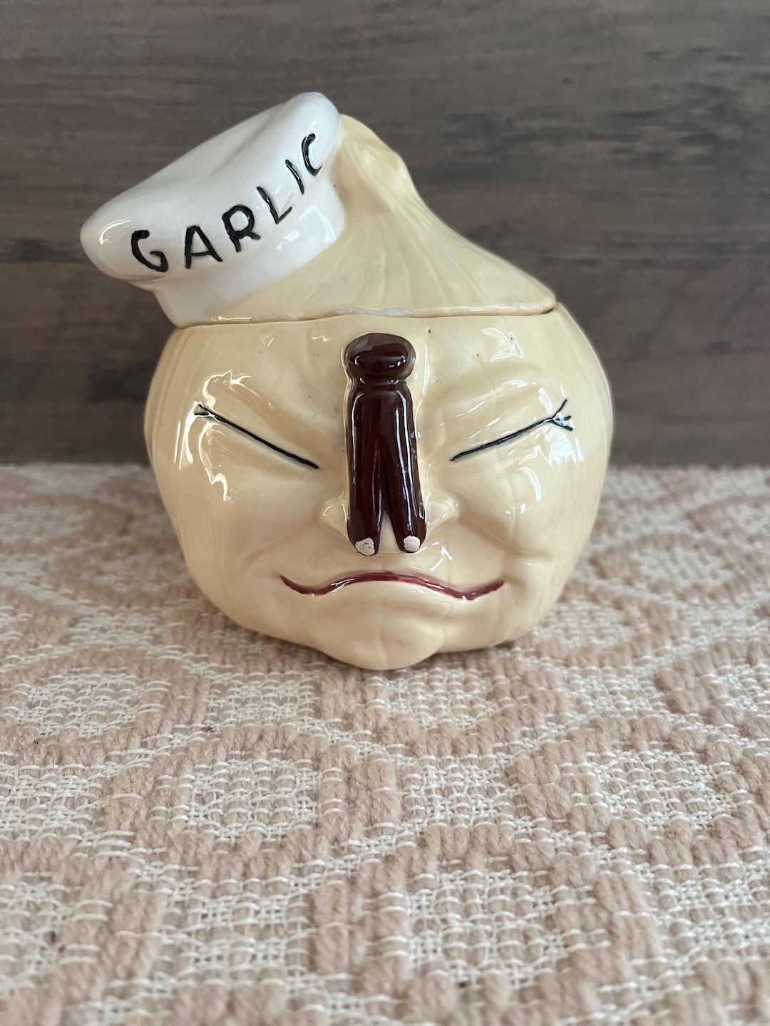 Vintage Ceramic Anthropomorphic Garlic Stinky Face Garlic Keeper Jar ...