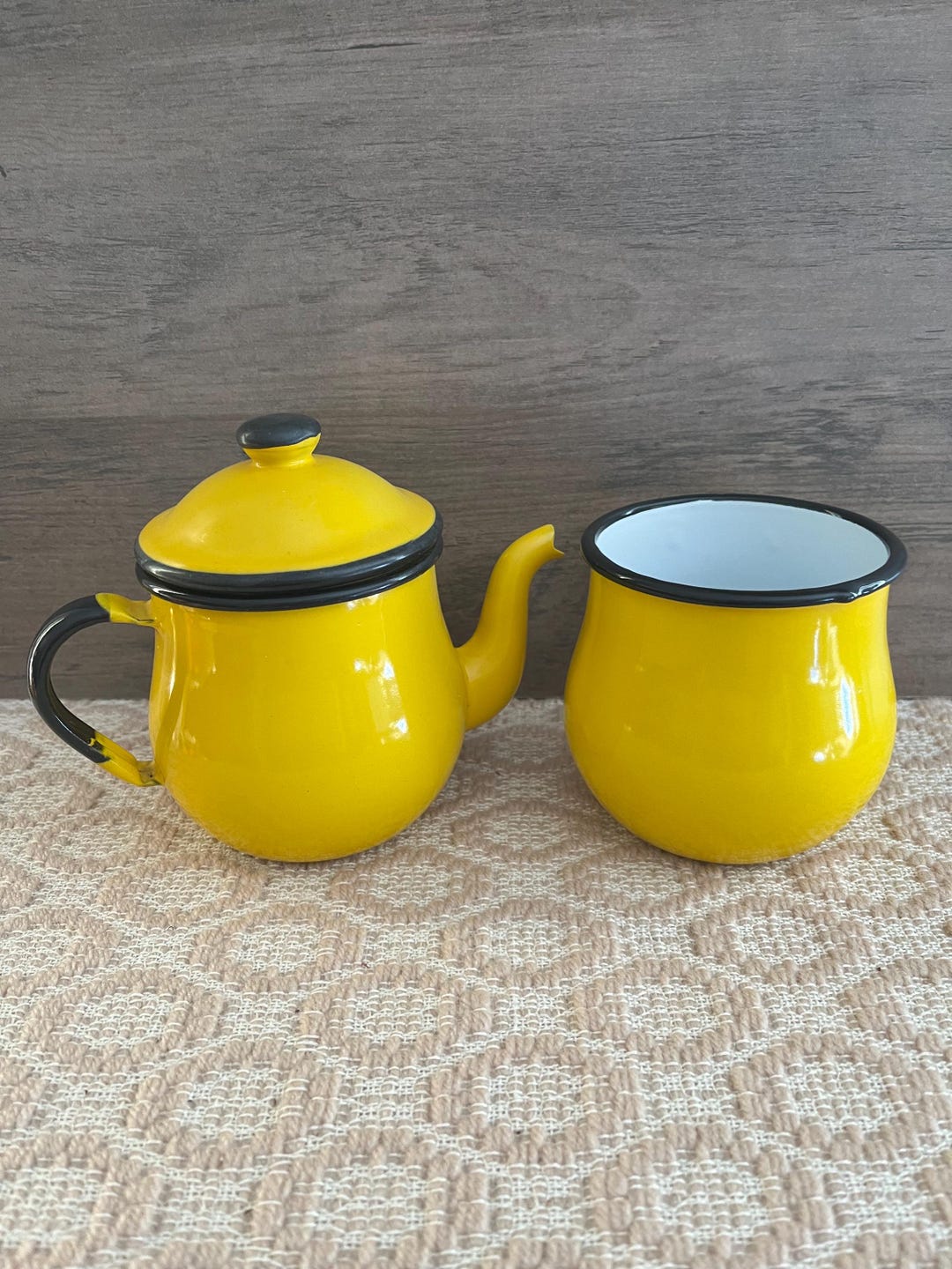 Vintage Yellow Enamelware Creamer and Sugar. Japanese Oto Enamelware ...