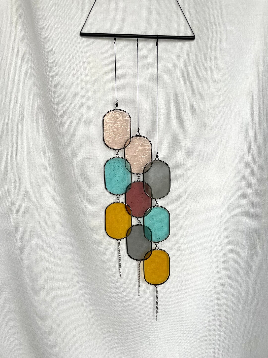 Big Colorful Stained Glass Mobile in Pastels,stained Glass Suncatcher ...
