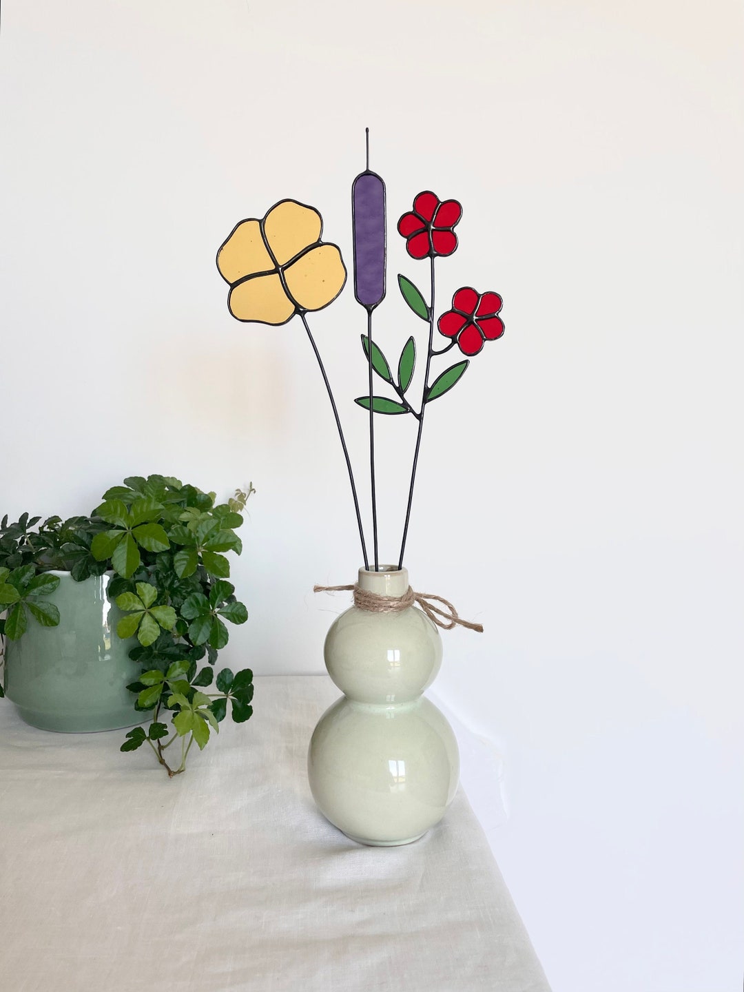 Red Scarlet Flax Flowers,stained Glass Flowers,window Suncatcher ...