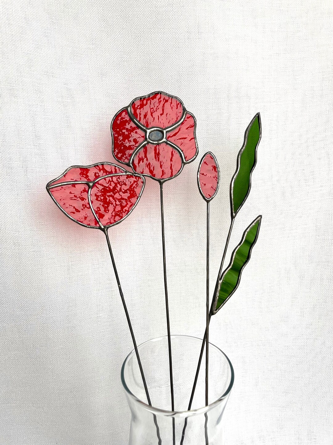 Red Poppy Bouquet,set of 4 Stems,stained Glass Flowers,everlasting ...