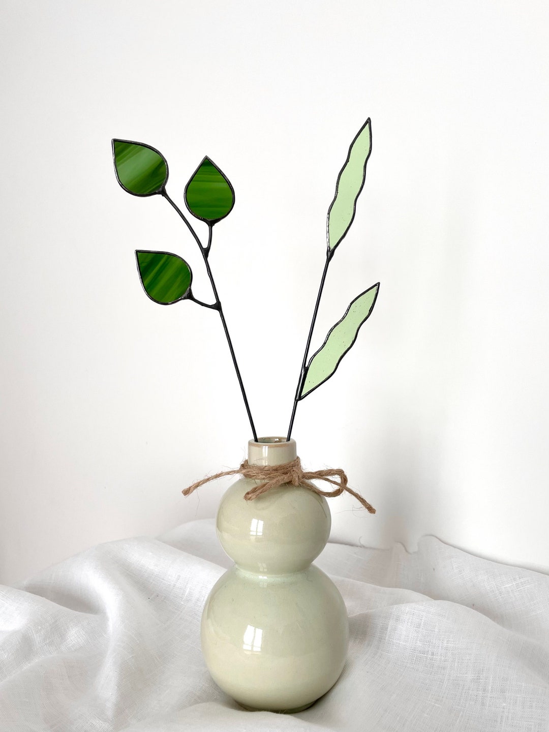 GREEN TWIG With Leaves,stained Glass Green Leaves,stained Glass Green ...