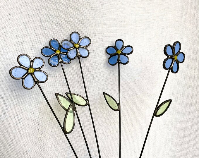 Forget Me Not Bouquet,set of 5 Stems,stained Glass Flowers,everlasting ...