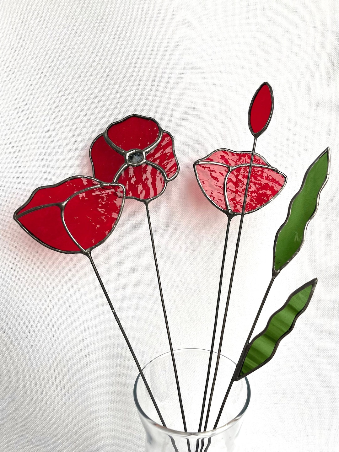 Redpoppy Bouquetset of 6 Stemsstained Glass - Etsy