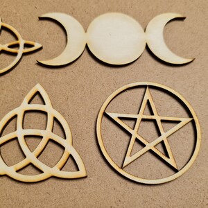 Wooden Laser Cut Pagan Shapes, Witch's Knot, Pentagram, Triple Moon ...