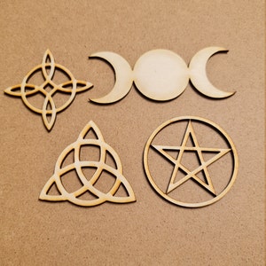 Wooden Laser Cut Pagan Shapes, Witch's Knot, Pentagram, Triple Moon ...