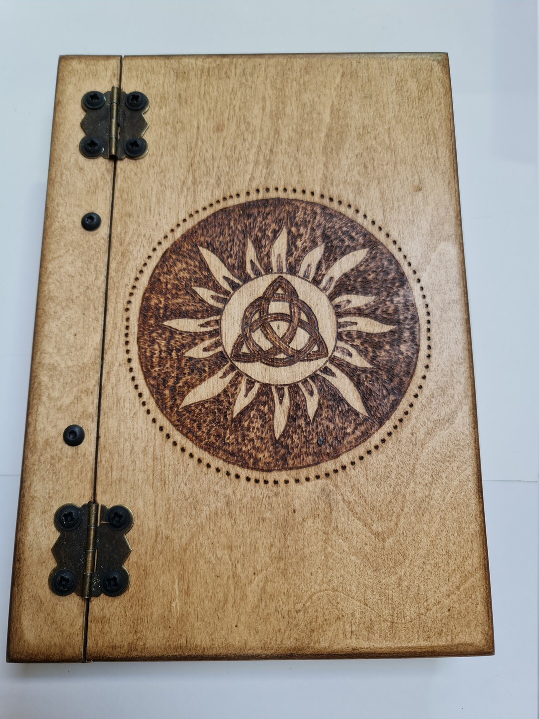 Book of Shadows, Wooden Book of Shadows, Pentagram and Sun, Note Book ...