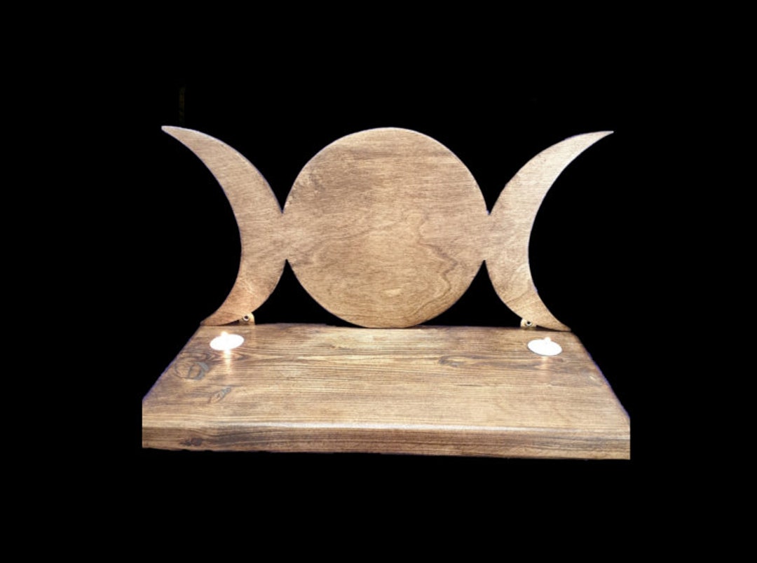 Altar Shelf With Triple Moon, Wooden Altar Shelf, Handmade Wooden Altar ...
