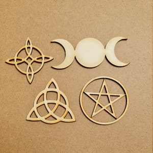 Wooden Laser Cut Pagan Shapes, Witch's Knot, Pentagram, Triple Moon ...