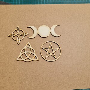 Wooden Laser Cut Pagan Shapes, Witch's Knot, Pentagram, Triple Moon ...