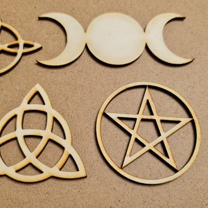Wooden Laser Cut Pagan Shapes, Witch's Knot, Pentagram, Triple Moon ...