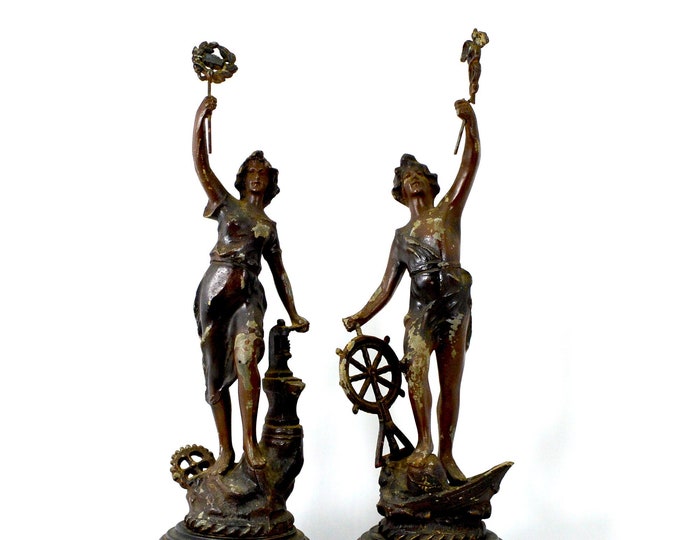 L'industrie and Le Commerce Figurines Spelter Statues Victorian Spelter ...