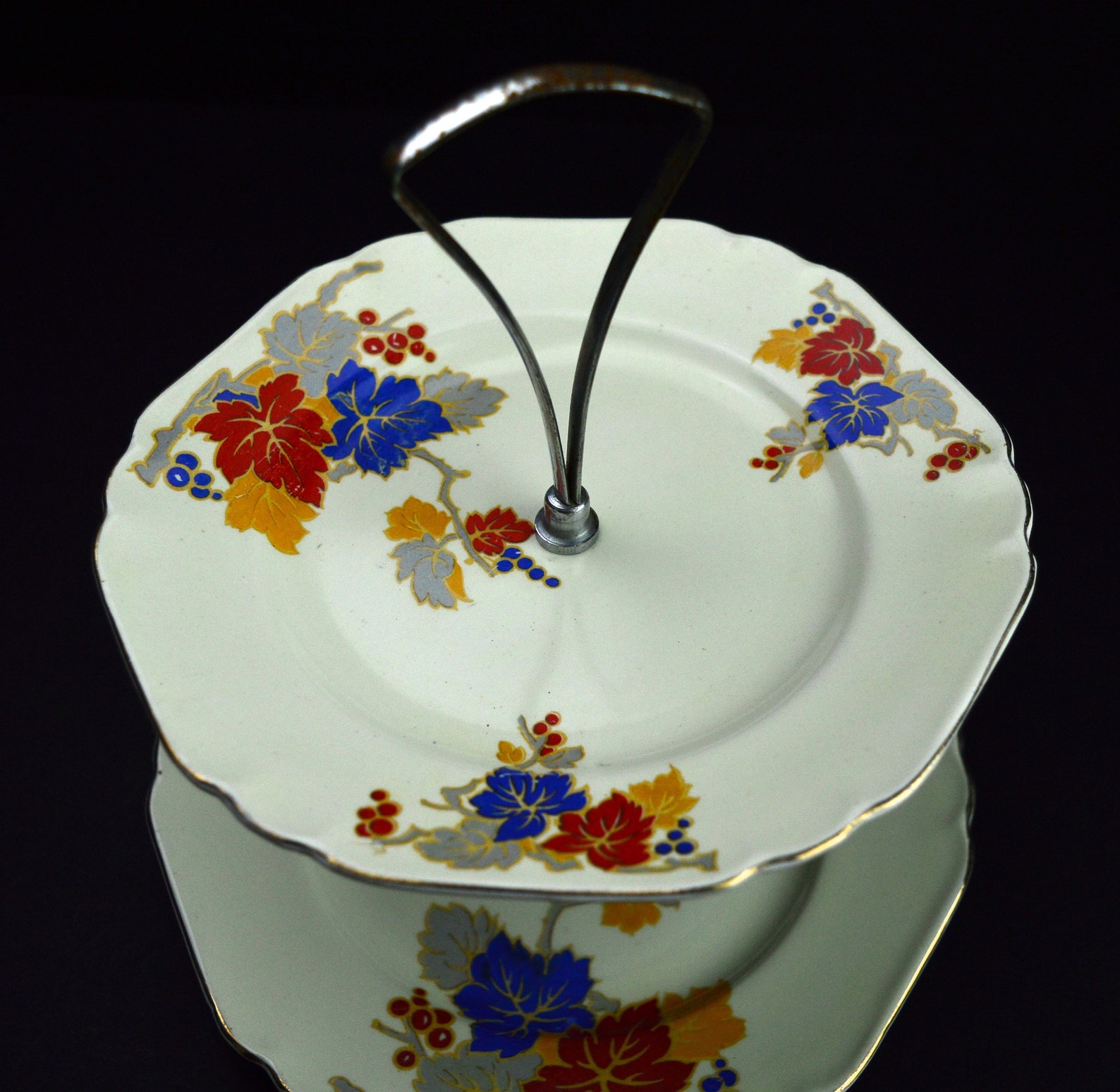 Art Deco Vintage Cake Stand Cottage Chic Cake Stand With Metal Handle ...