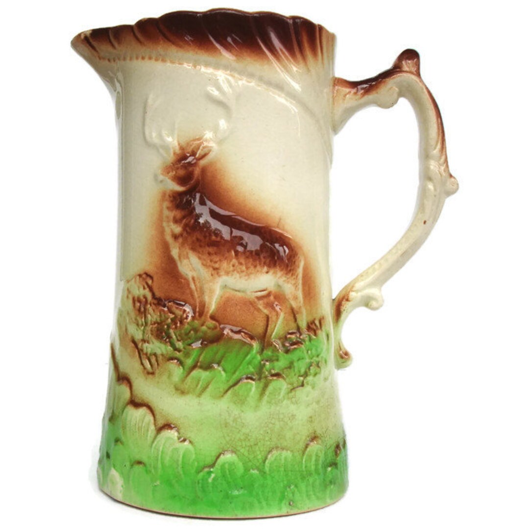 Edwardian Vintage Jug Vintage Water Pitcher With a Stag or Deer Proudly ...