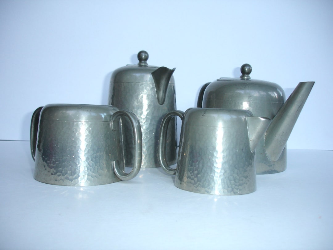 1930s Art Deco Artistic Pewter Hand Hammered Tea Set Mid Century ...