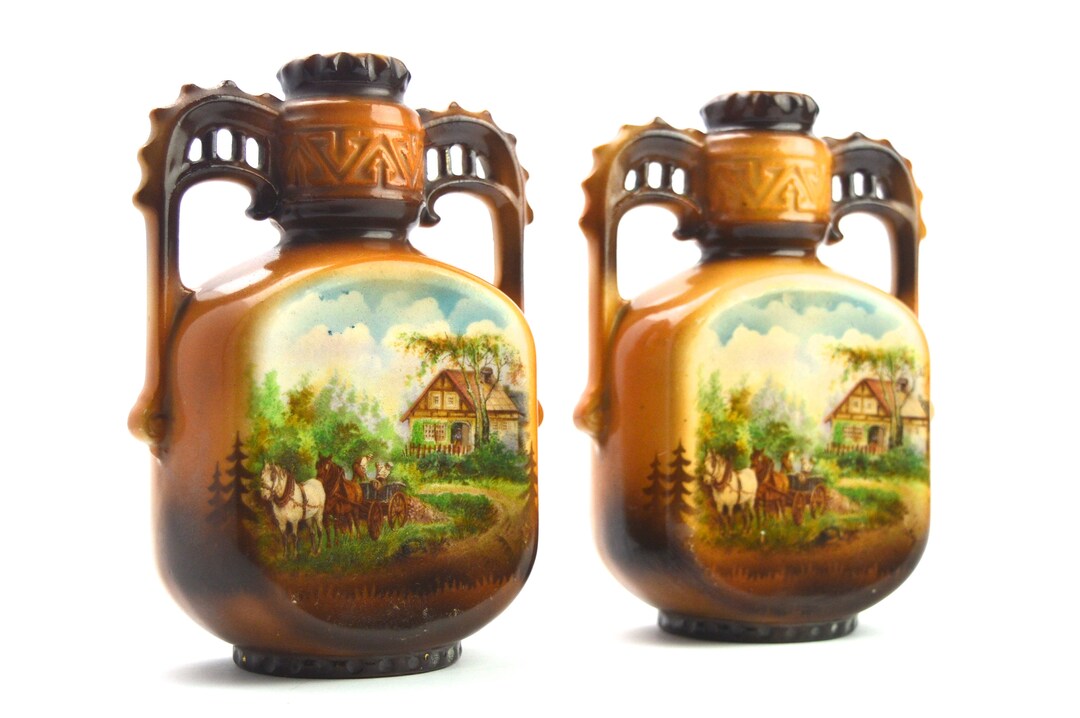 Austrian Bottles Austrian Vases Cottage Scene Brown Vases - Etsy