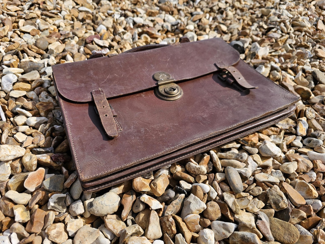 Brown Leather Briefcase Vintage Briefcase Vintage File Folder Vintage ...
