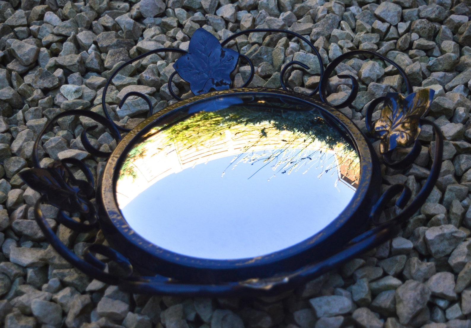 1970s Black Wire Frame Convex Mirror Vine Leaf Pattern Hanging - Etsy