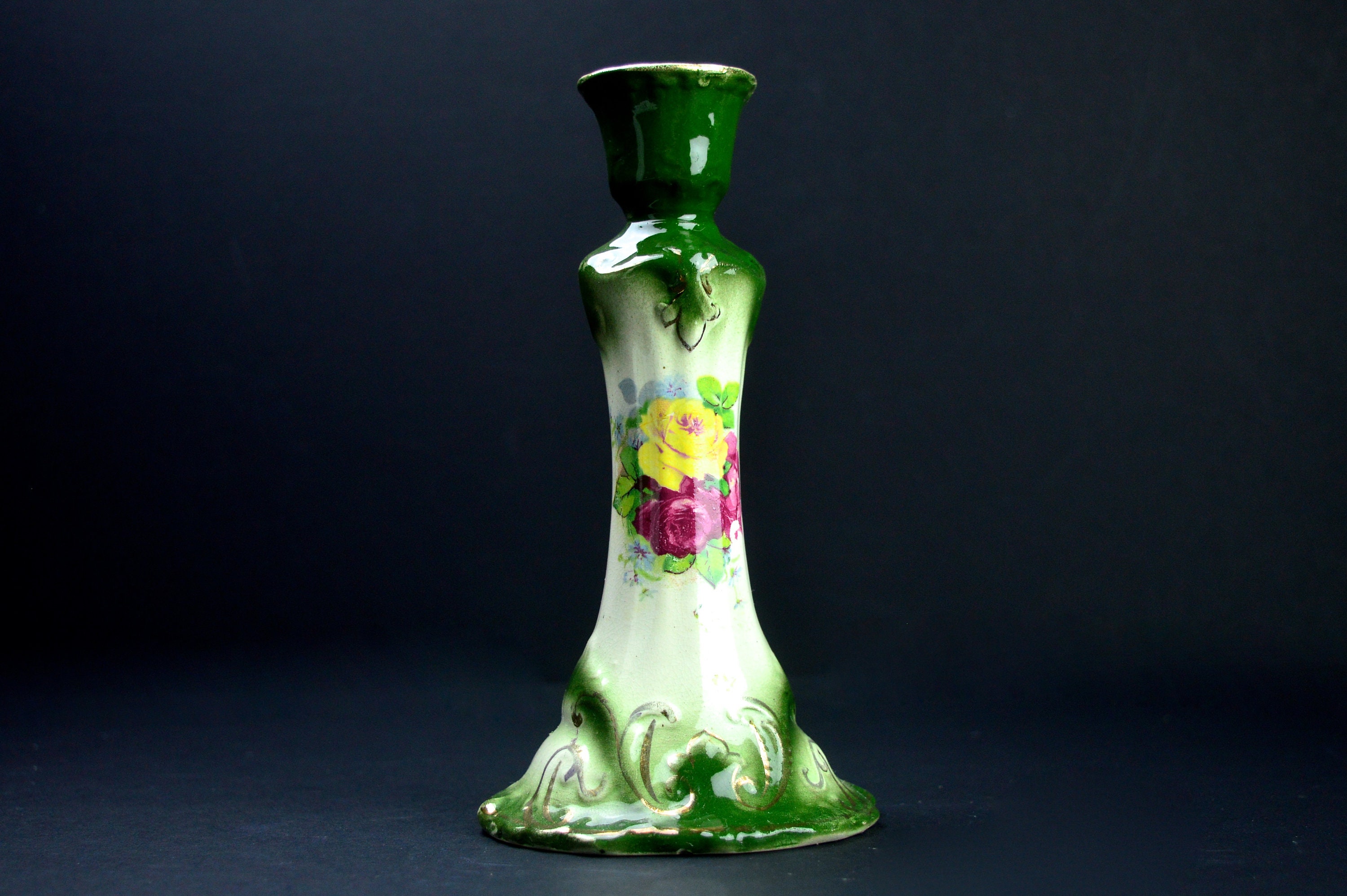 Vintage Candlestick Green Candlestick Floral Candlestick - Etsy Singapore