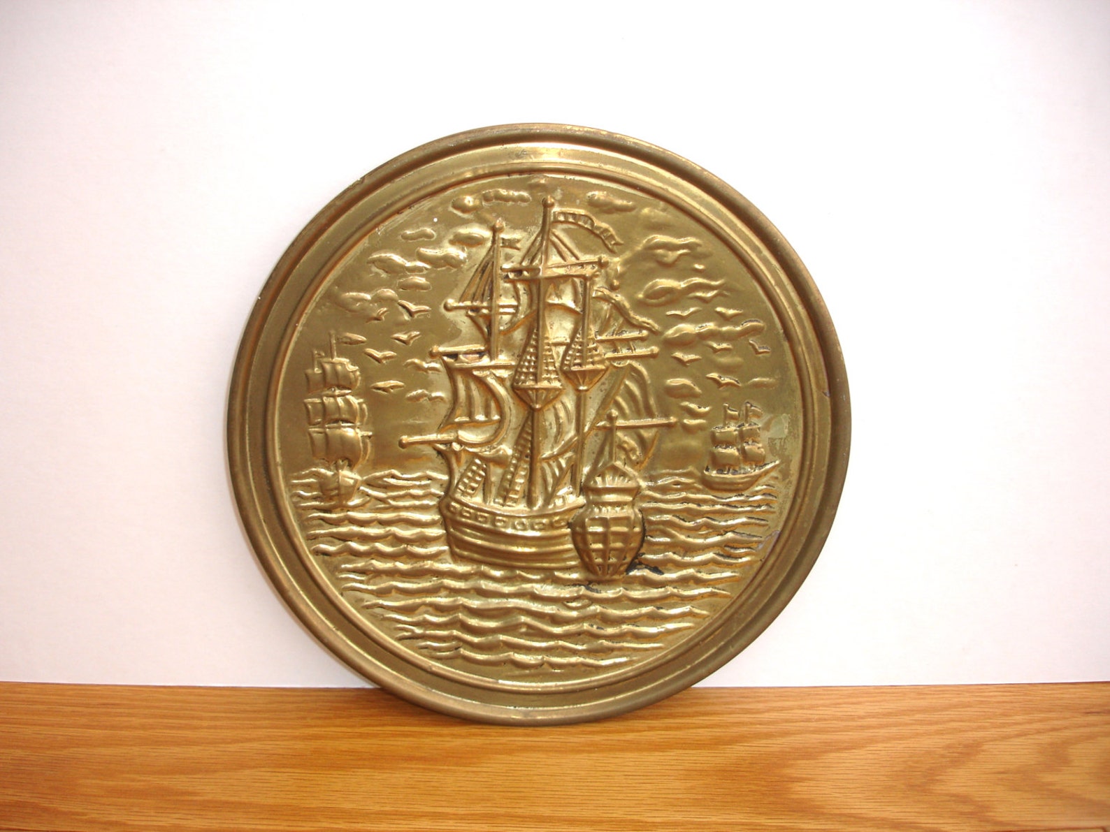 1950s Vintage Brass Wall Plaque Vintage Brass Wall Hanging of 3 Sailing ...