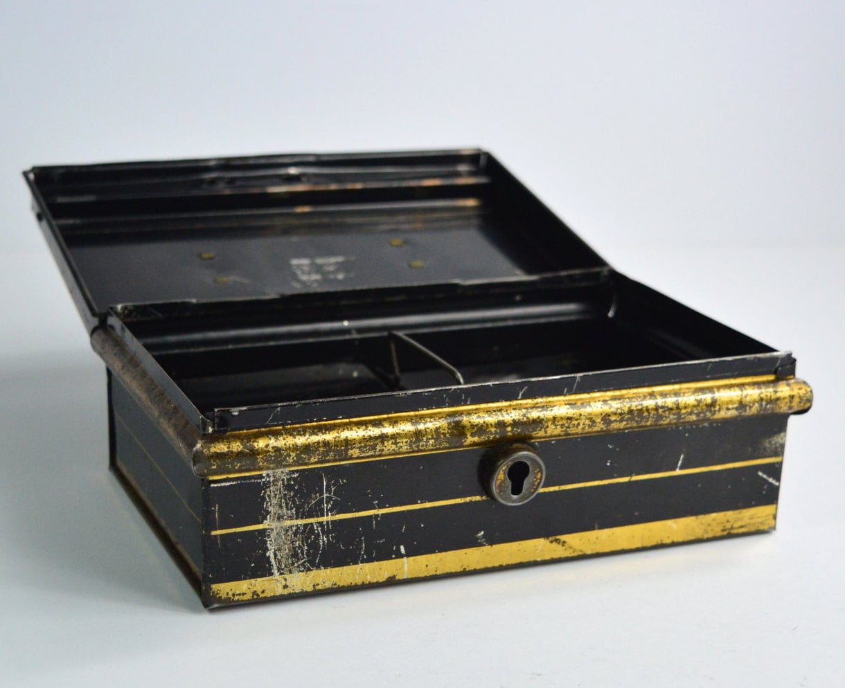 Vintage Metal Cash Box With Removable Tray for Coins Petty Cash Box ...