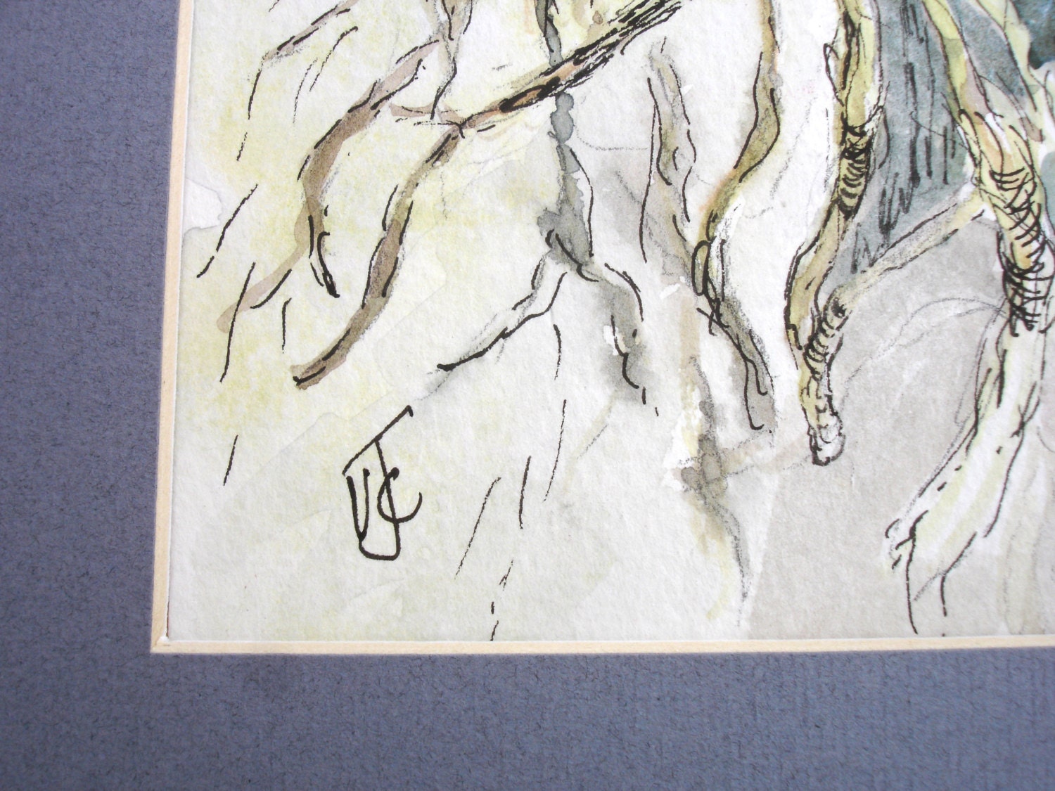 Grey Heron Line and Wash Monogrammed VCJ 1980s Vintage Art - Etsy