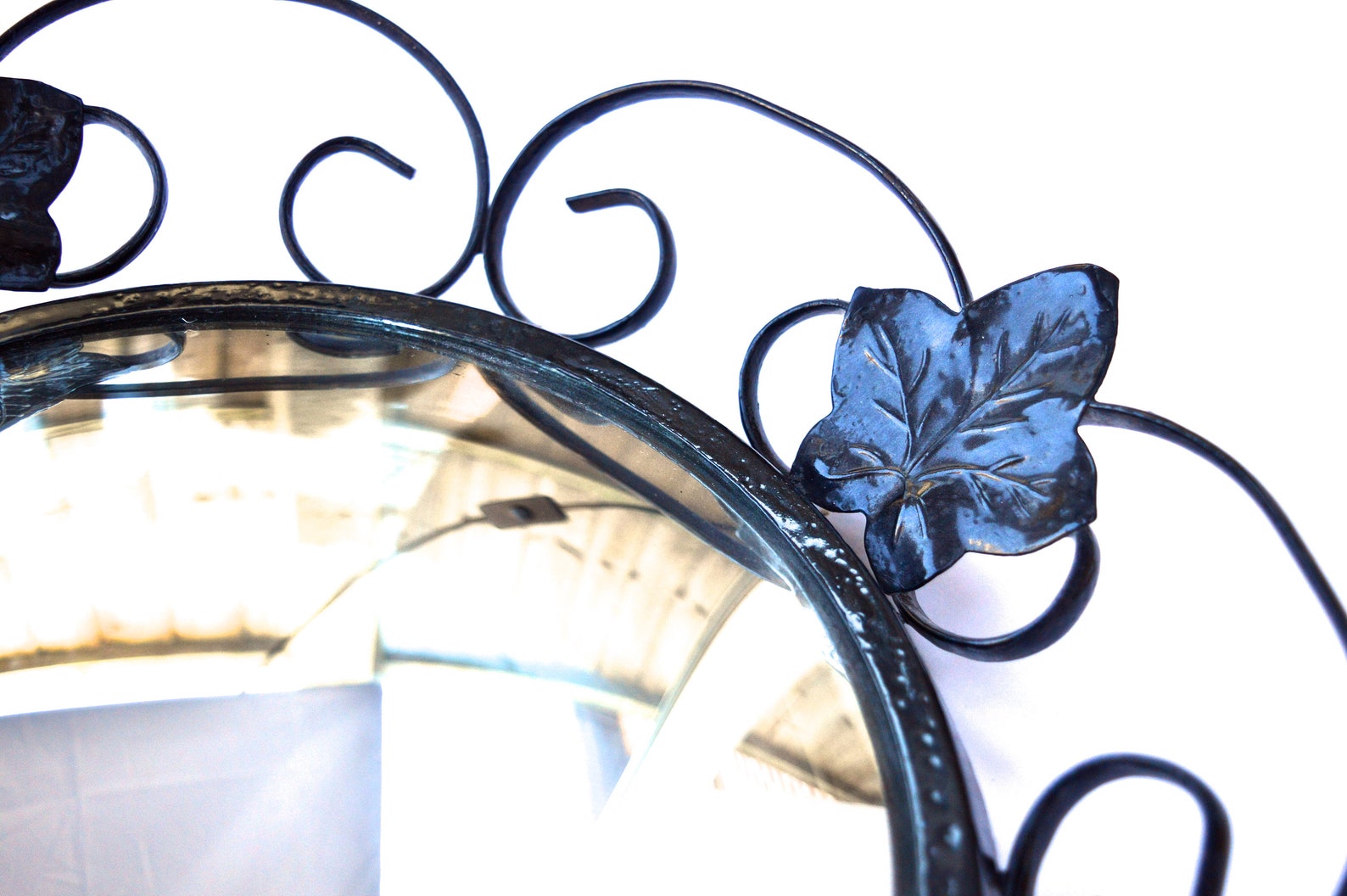 1970s Black Wire Frame Convex Mirror Vine Leaf Pattern Hanging | Etsy