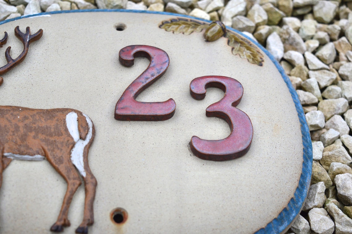 Number 23 House Sign Earthenware House Plaque Reindeer Sign House ...