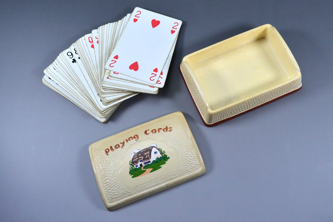 Playing Card Set in a Ceramic Box Vintage Playing Cards Card Set ...
