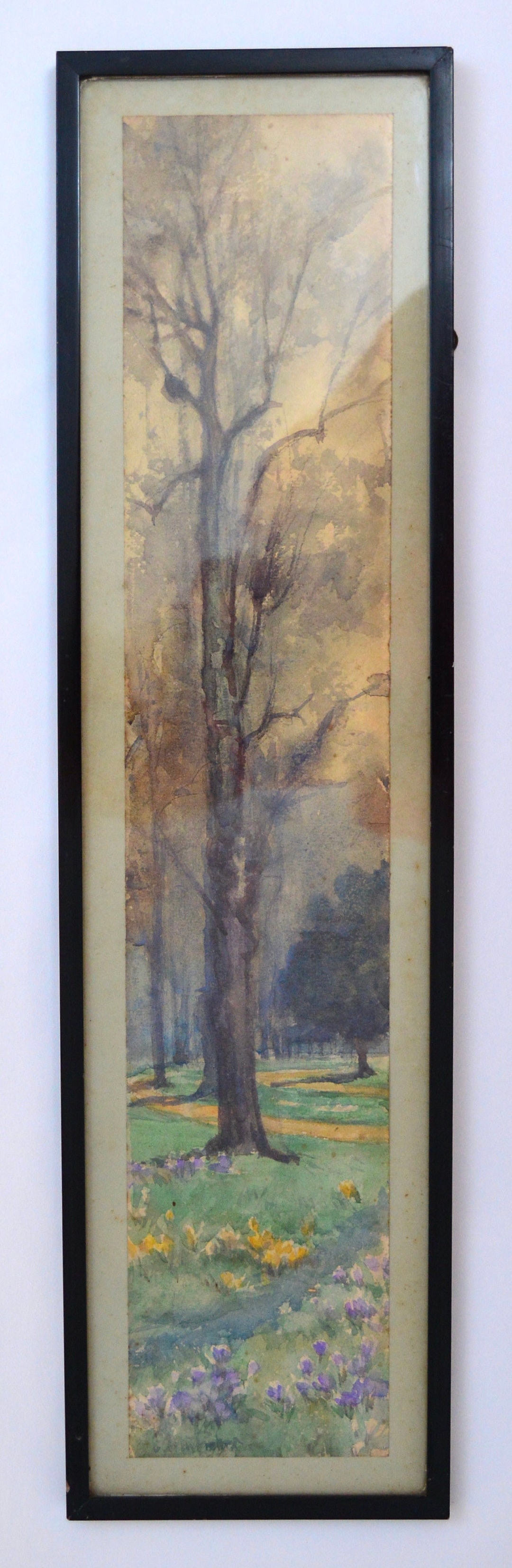 Vintage Watercolor Painting Bluebell Wood Tree Landscape Painting OOAK ...