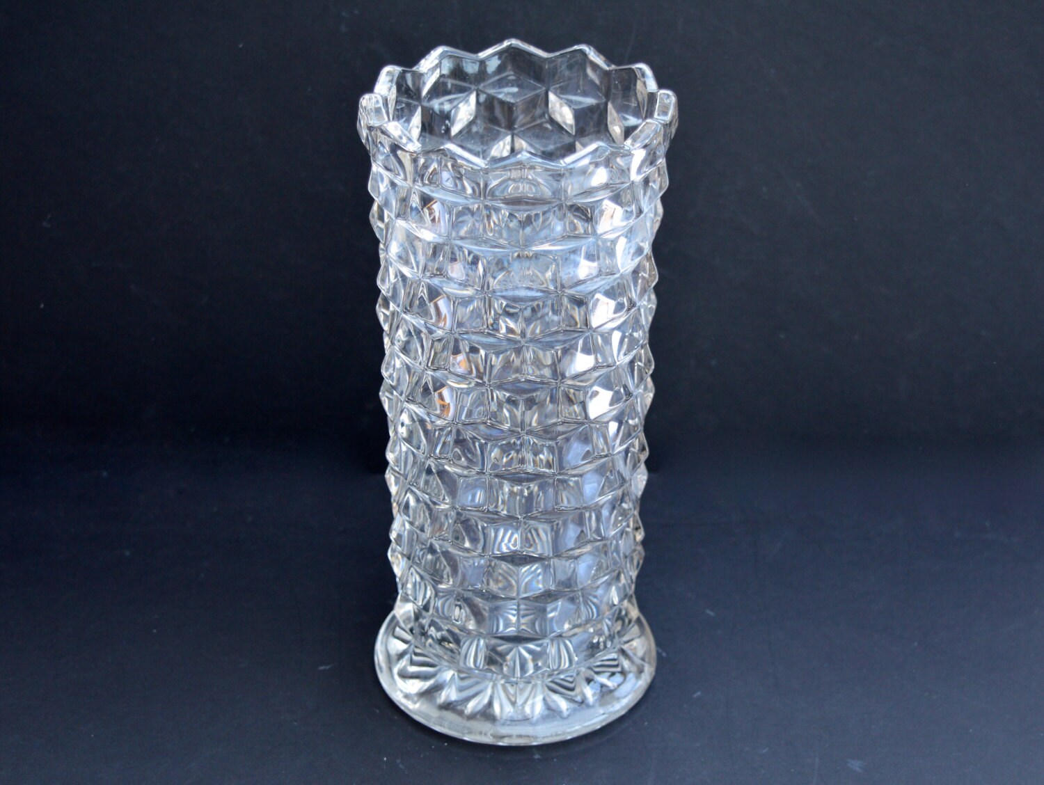 1950s Vintage Pressed Glass Vase Vintage Vase Cube Pattern | Etsy