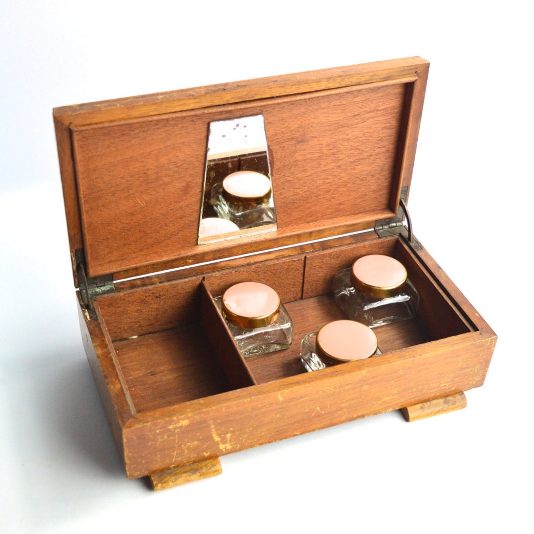 Vintage Sirram Vanity Box Toiletry Storage 3 Perfume Bottles & Makeup ...