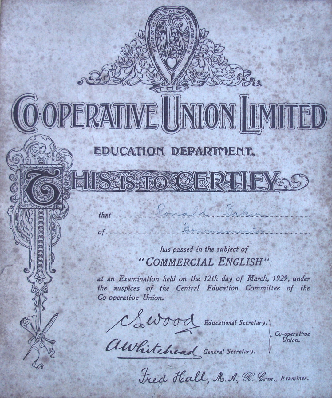 1929 Certificate Cooperative Union Limited Education - Etsy