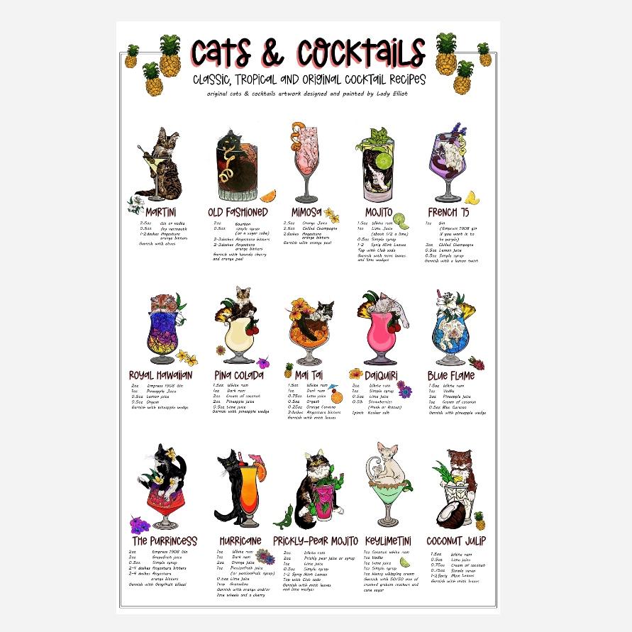 Cats & Cocktails - Classic Cocktail Recipe Poster Featuring Cats! - Etsy