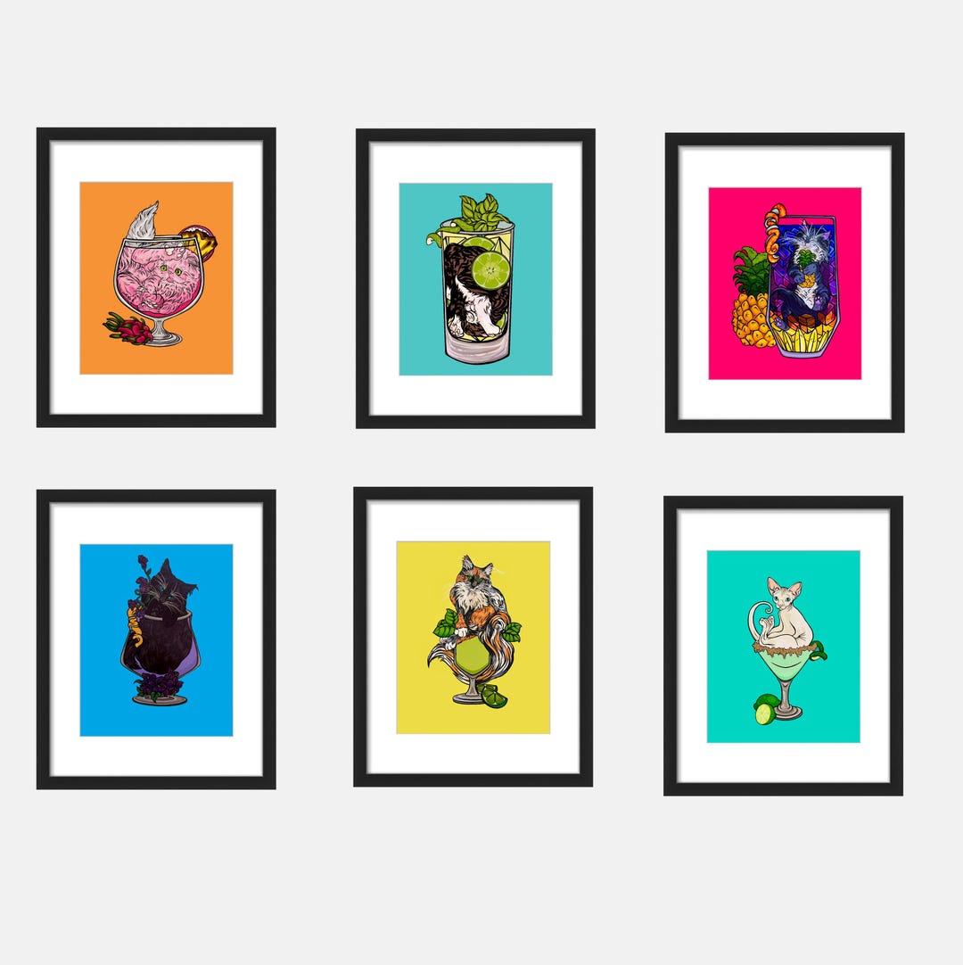 Cocktail Cats Art Print - Tropical Cocktails - Mojito - Keylime Martini ...