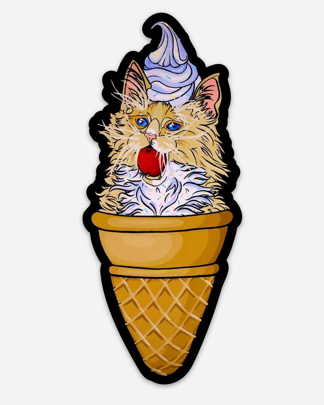 Vanilla and Sprinkles Ice Cream Cone Cat Sticker - Etsy
