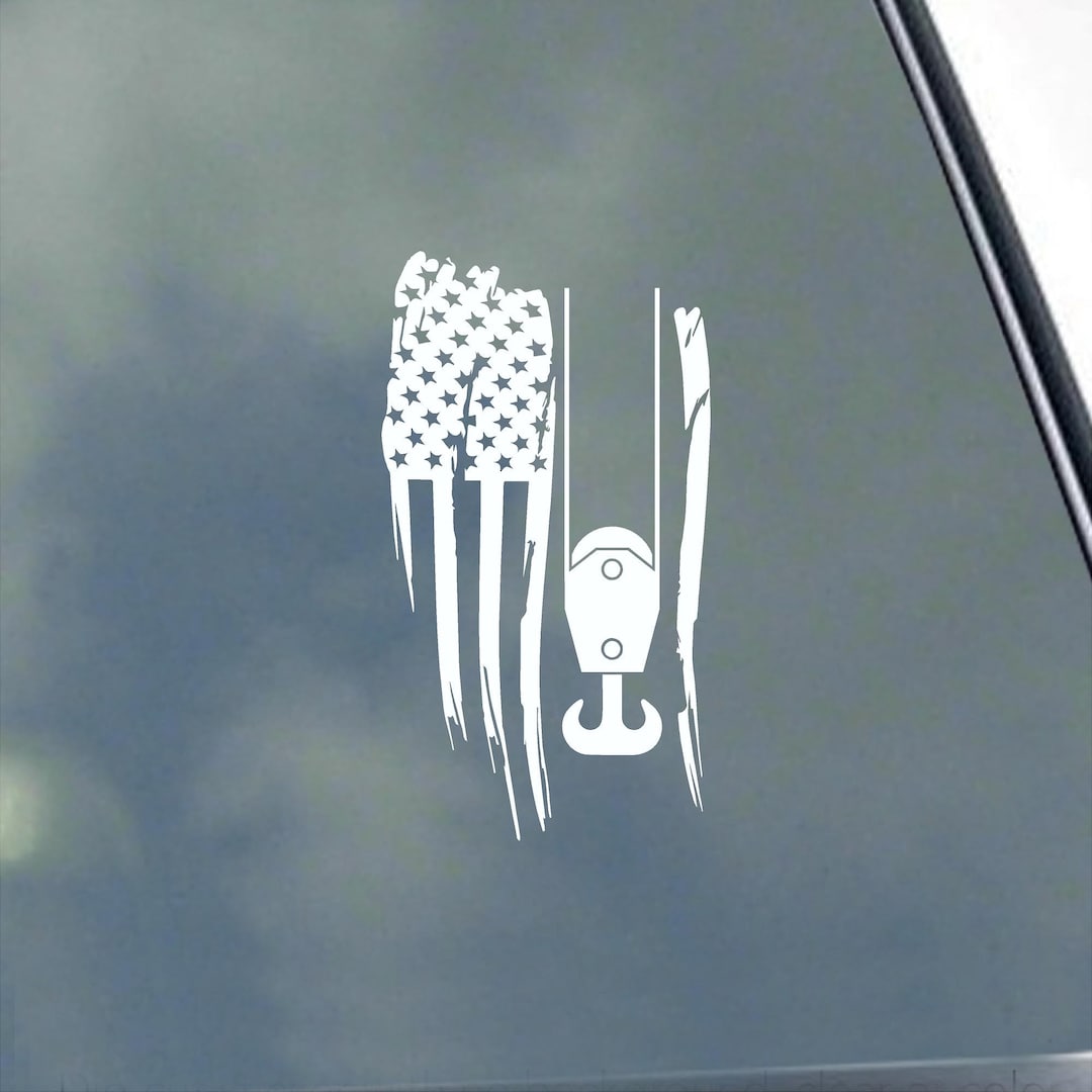 CRANE FLAG Double Hook Vinyl Sticker Decal Operator Heavy Construction ...