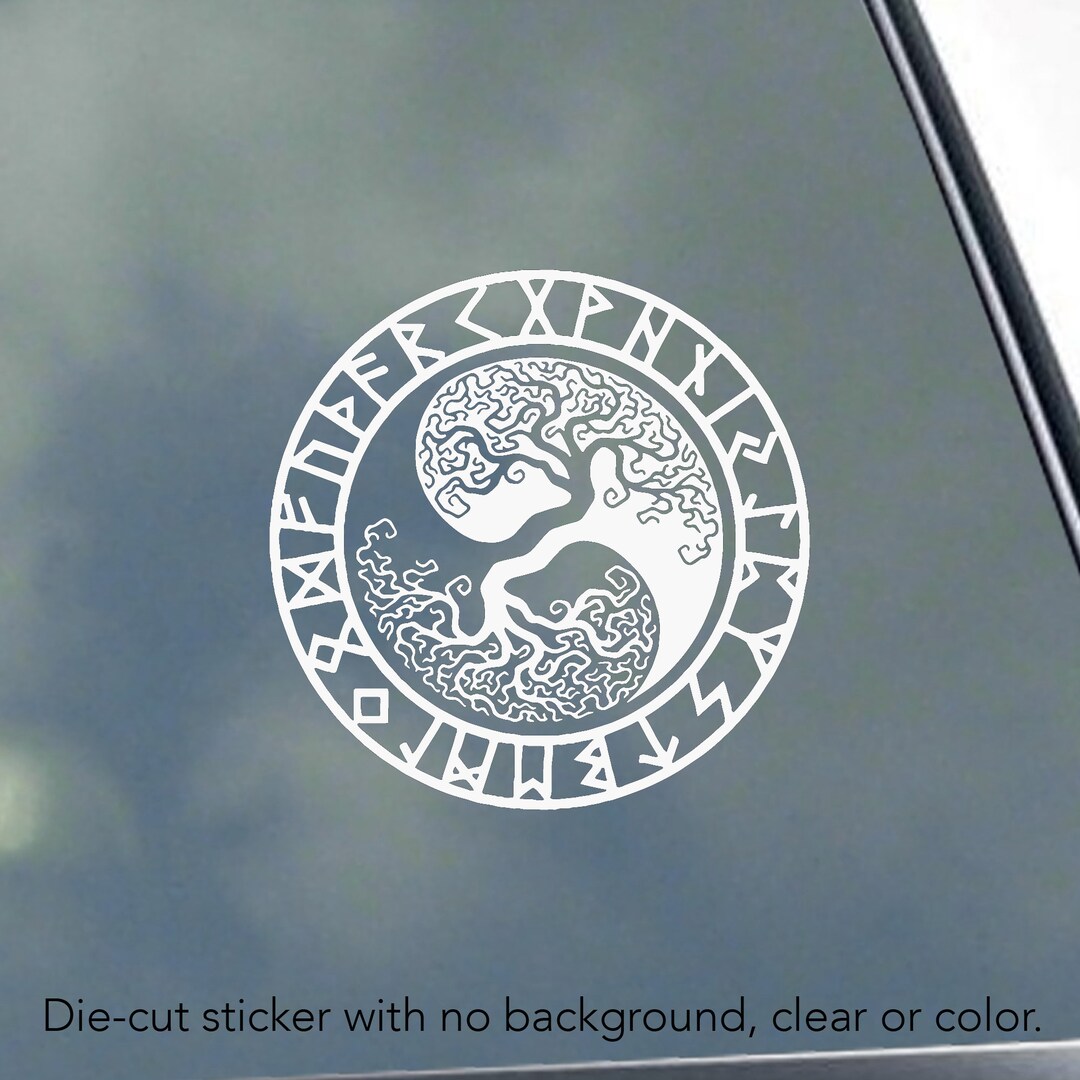 YGGDRASIL Yin Yang PROTECTION RUNE Vinyl Sticker Decal Asatru Odin Thor ...