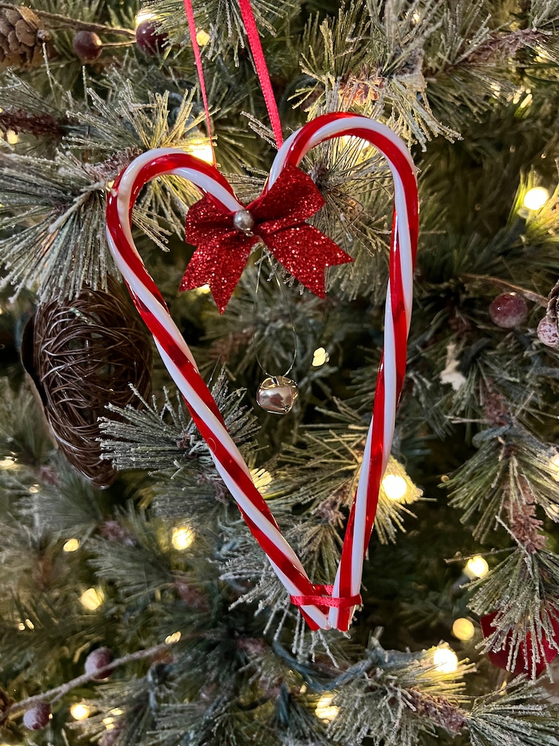 Candy Cane Heart Ornament - Etsy
