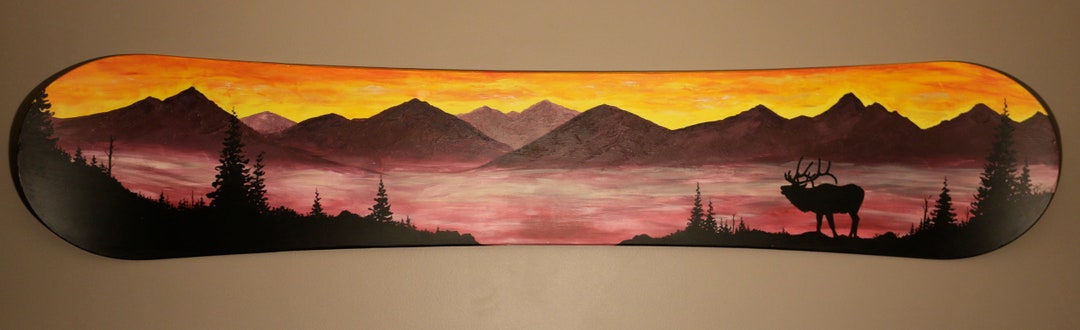 Bugle - Painted Snowboard, Ski Lodge Decor, Cabin Art, Snowboard Art ...