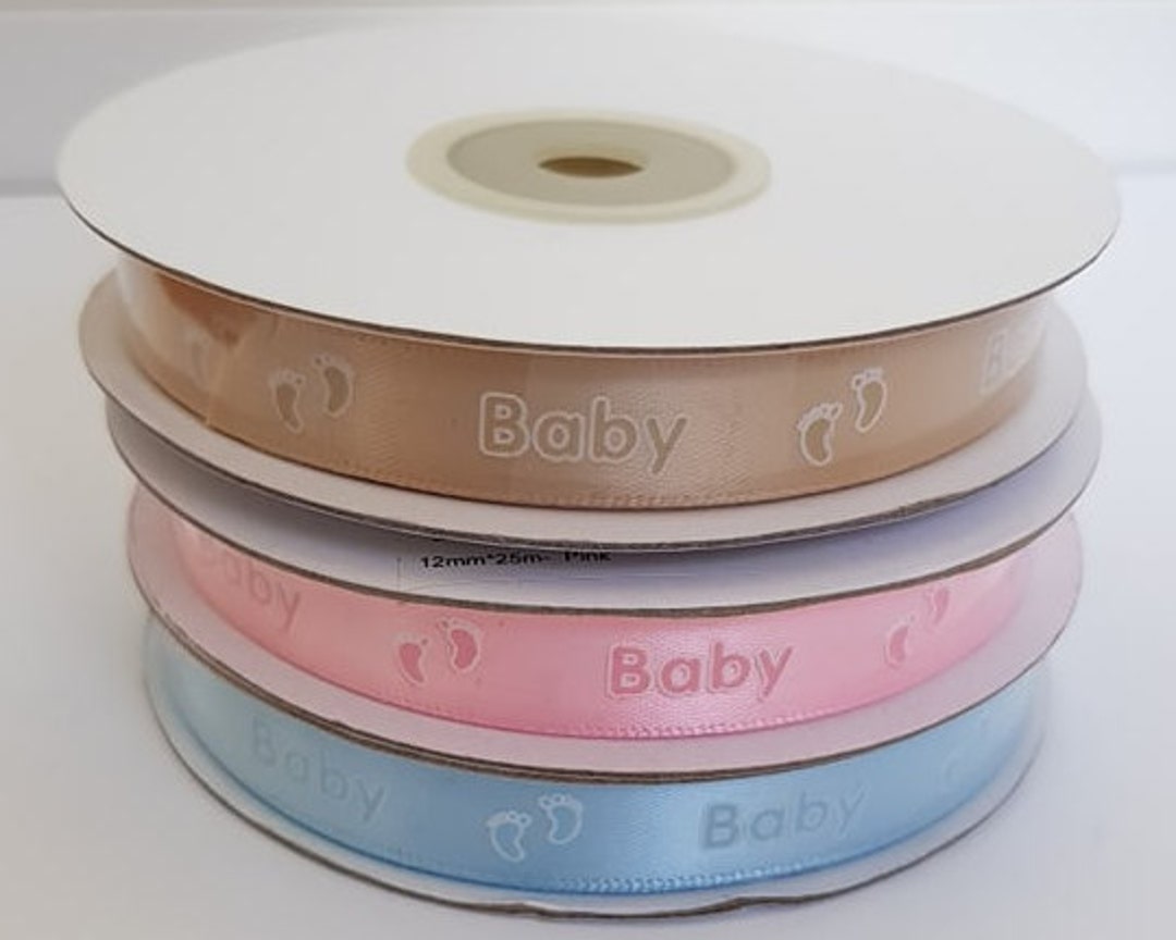 Baby Ribbon Satin Printed Pink, Blue, Coffee 12 mm Baby Shower, Favour ...